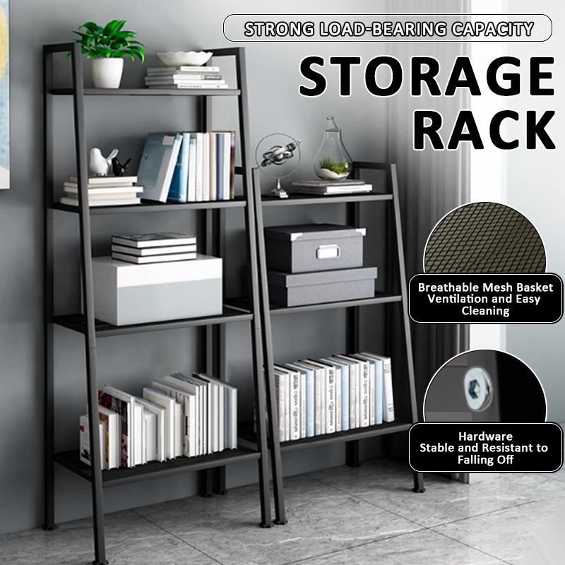4 Tier Metal Bookshelf Slanted Bookshelf Multi Function Storage ...