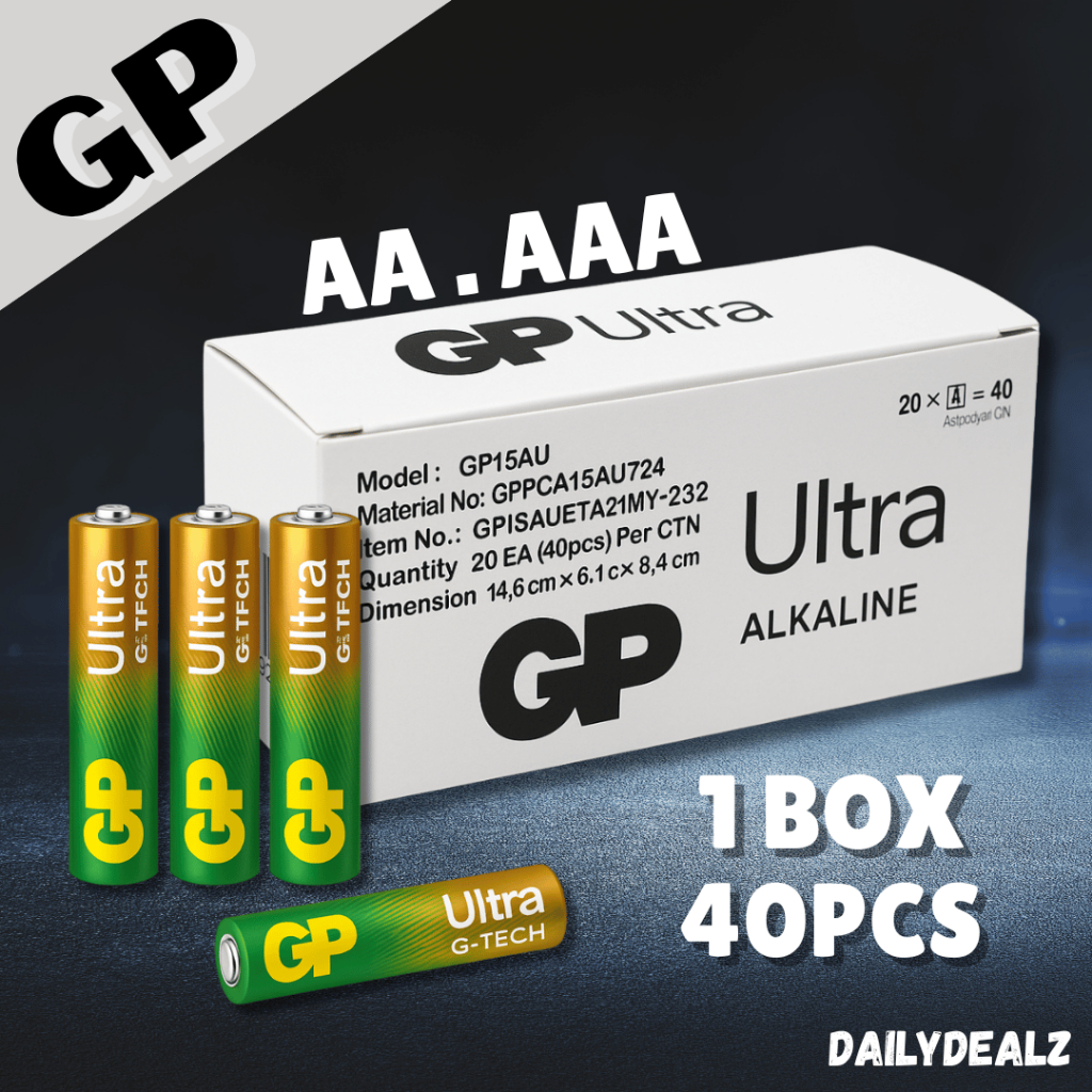 Bateri GP Ultra Alkaline AA & AAA | GP Alkaline Battery [1Box-40Pcs ...