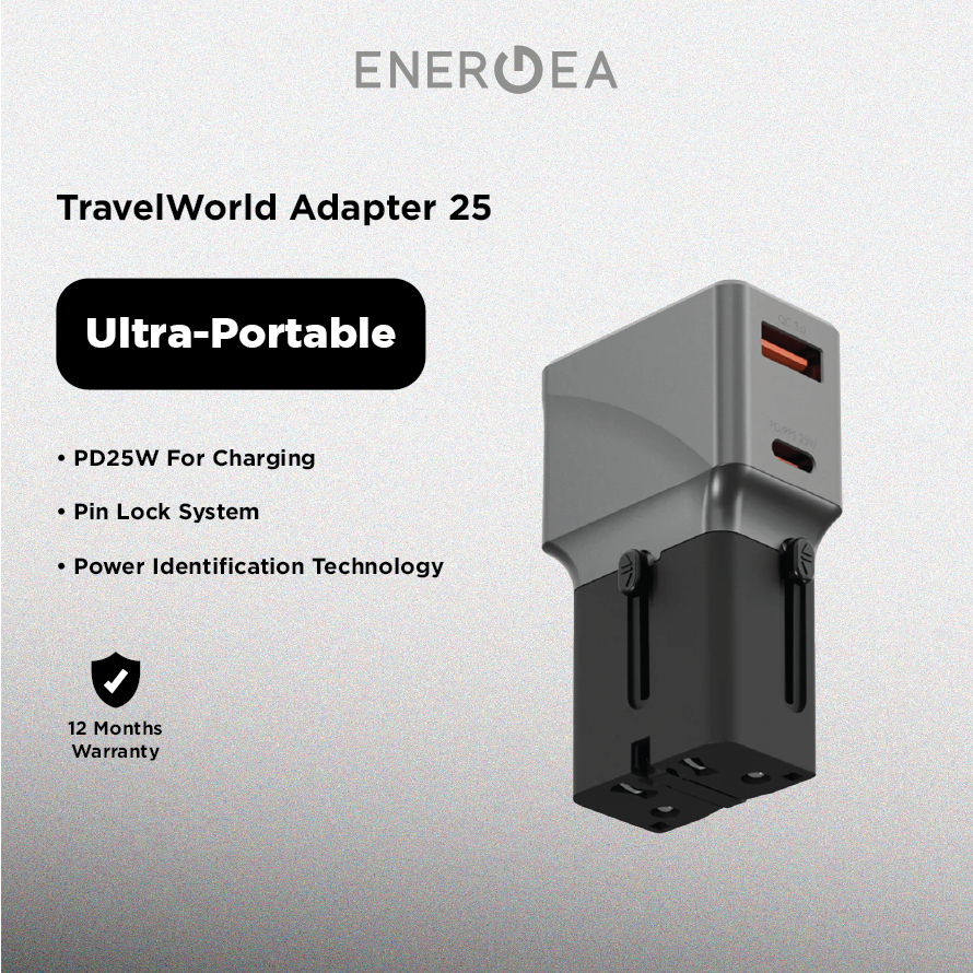 ENERGEA TravelWorld Adapter 25 1A1C 25W - Gunmetal Black | Shopee Malaysia
