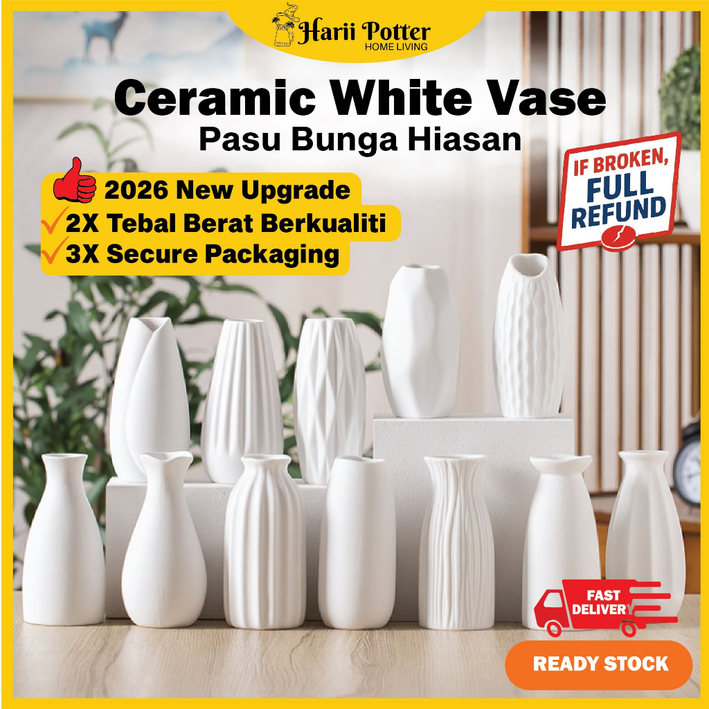 Aesthetic Nordic Ceramic Vase Decoration White Flower Vase Minimalist ...