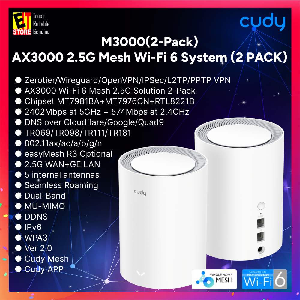 Cudy M3000 - AX3000 2.5G Mesh Wi-Fi 6 System (2 PACK) | Shopee Malaysia