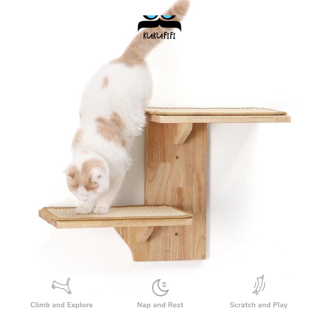 Cat Wall Double Shelves, 2-Tier Platform Cat Wall Furniture, Cat Tree ...