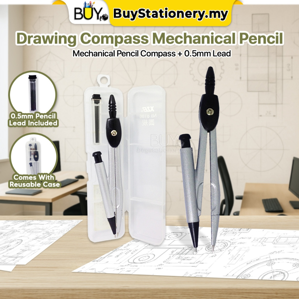Mathematical Instrument Mechanical Pencil Compass + 0.5mm Lead Set ...