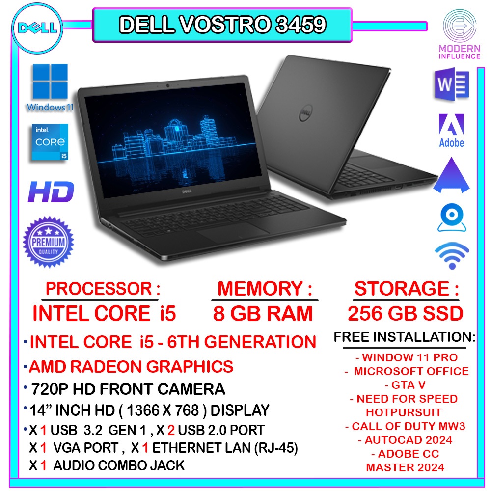 DELL VOSTRO 3459 LIGHT PERFORMANCE LAPTOP | INTEL i5 6th GEN | 8GB RAM ...