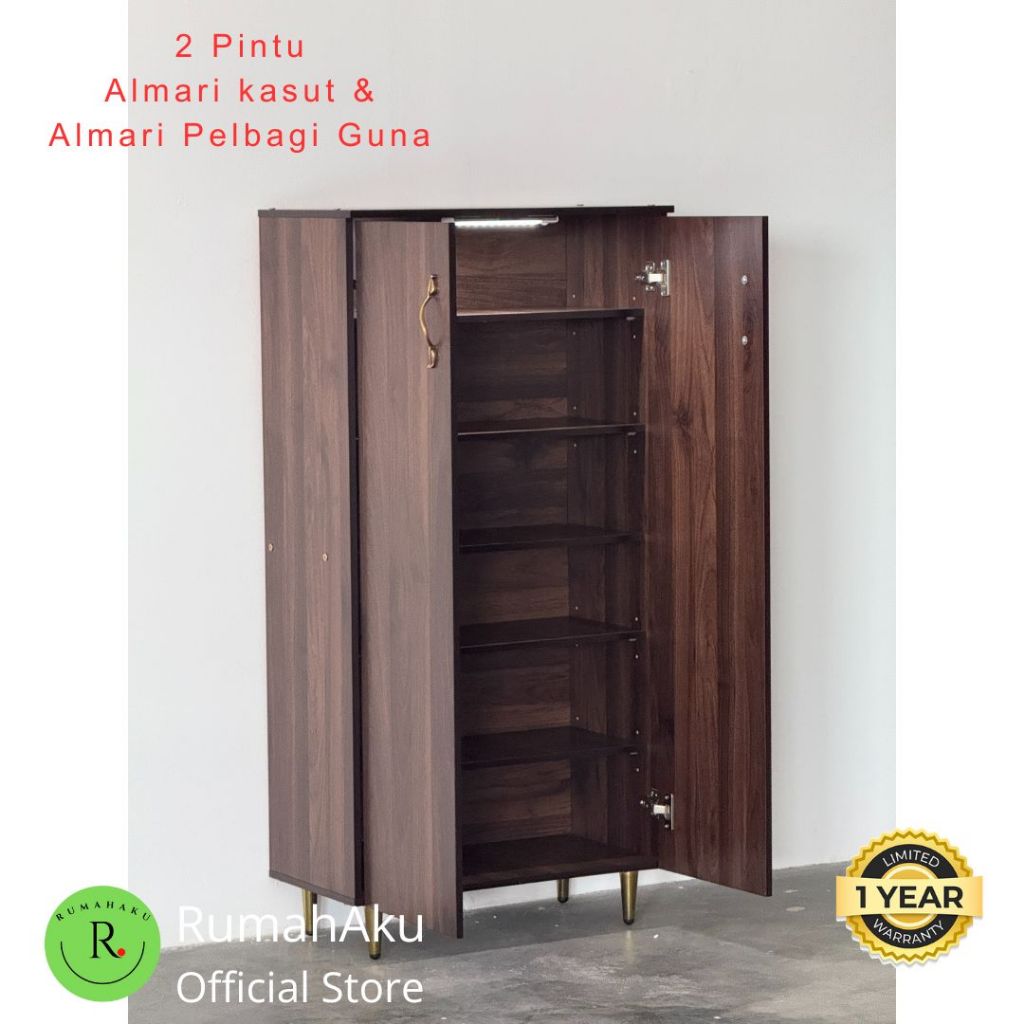 LED & 2 pintu almari kasut/Wall Mounted with golden handle&leg/storage ...
