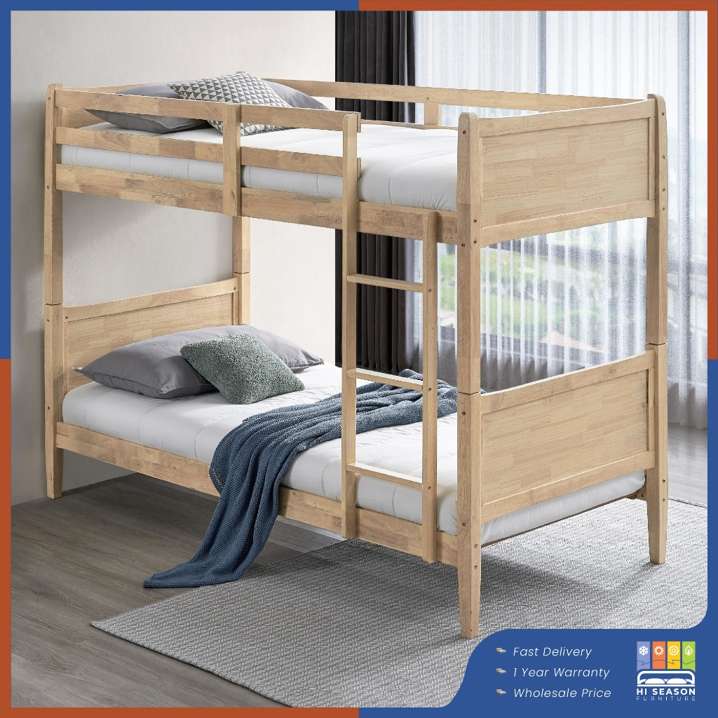 HI SEASON Muji Style Double Decker/100% Rubber Solid Wooden Bunk Bed ...
