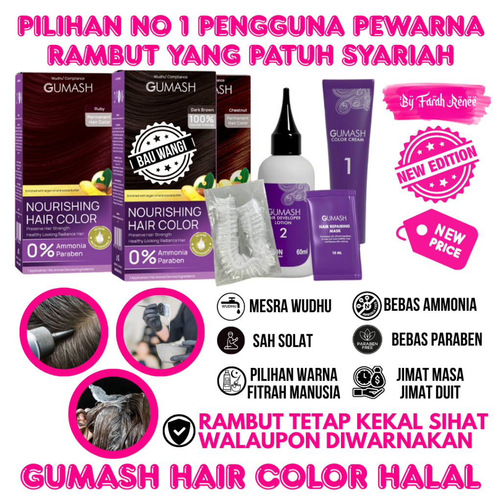 Gumash Pewarna Rambut Halal Hair Dye Patuh Syariah Haircolor Henna Inai ...