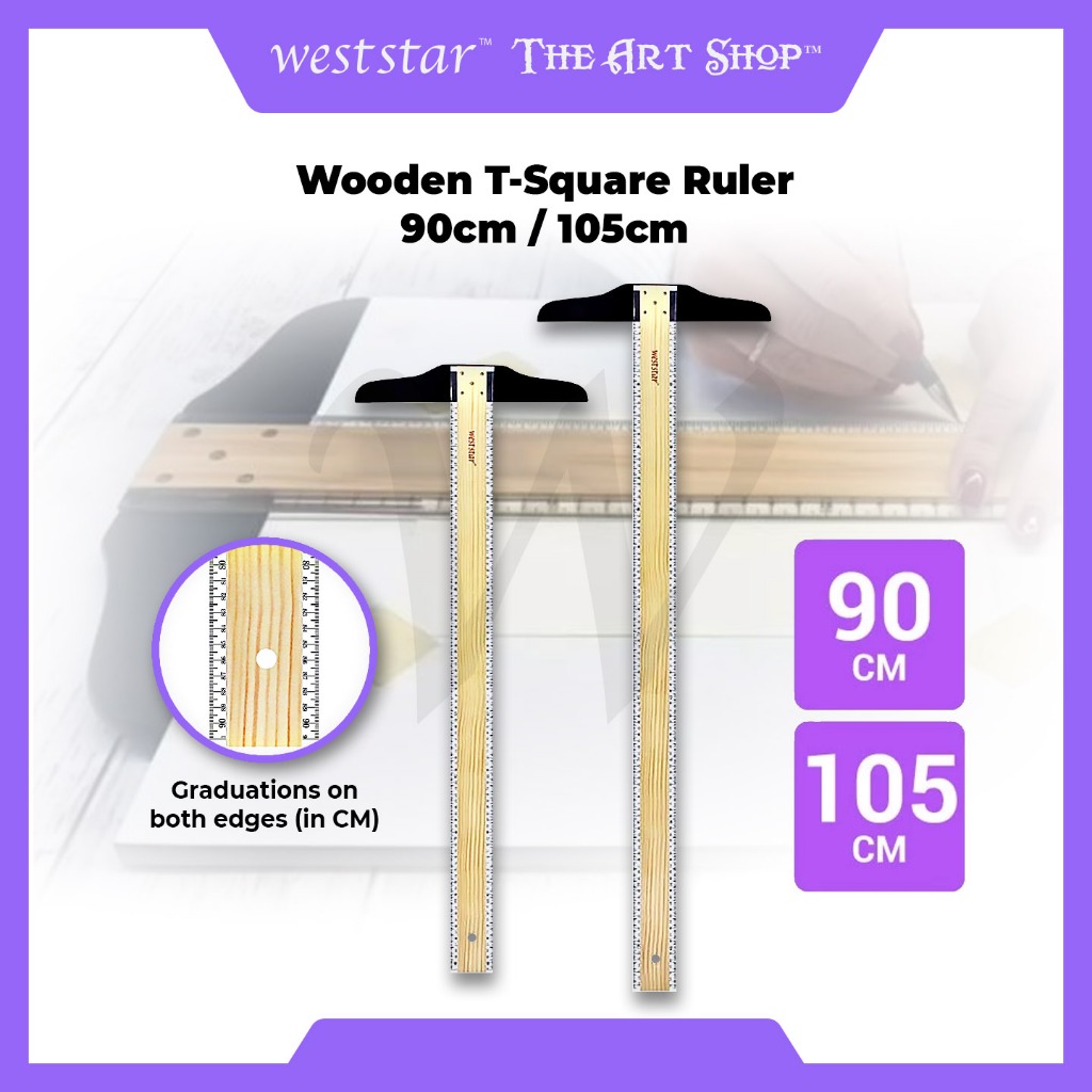[WESTSTAR] Wooden Ruler T Square / T Ruler / Pembaris kayu / Drawing ...