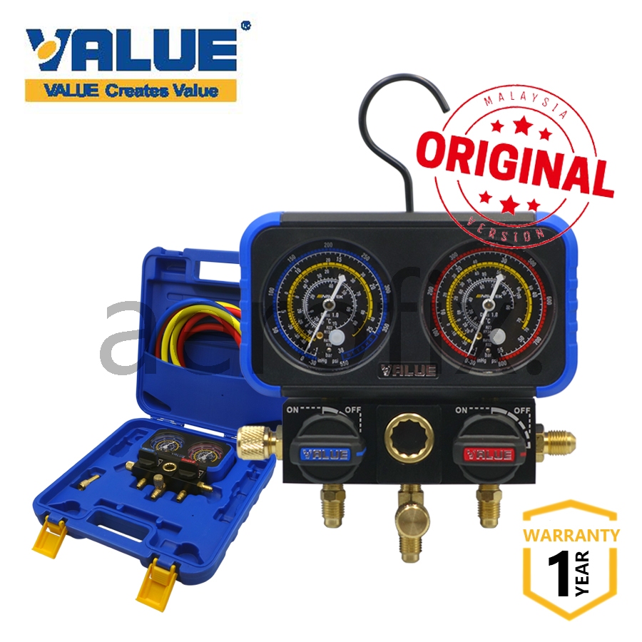 VALUE Air-Cond Manifold Gauge Set VRM2-B-0701 (R32, R410, R22, R134a ...