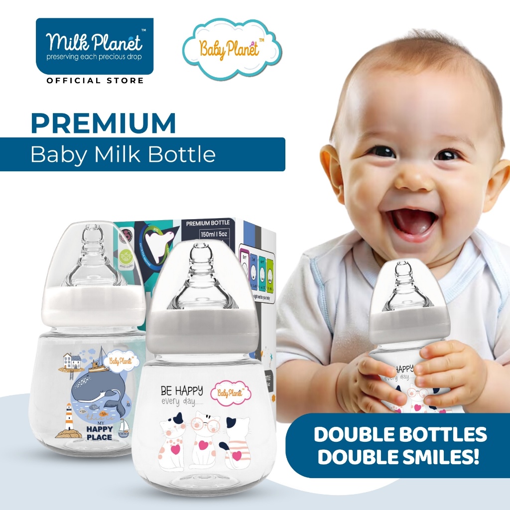 Baby Planet Premium Wideneck PP Feeding Bottle Twin Pack (150ml/240ml ...