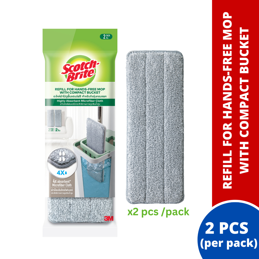 3M Scotch-Brite Hands-Free Mop with Compact Bucket [Refill Only] (2 mop ...