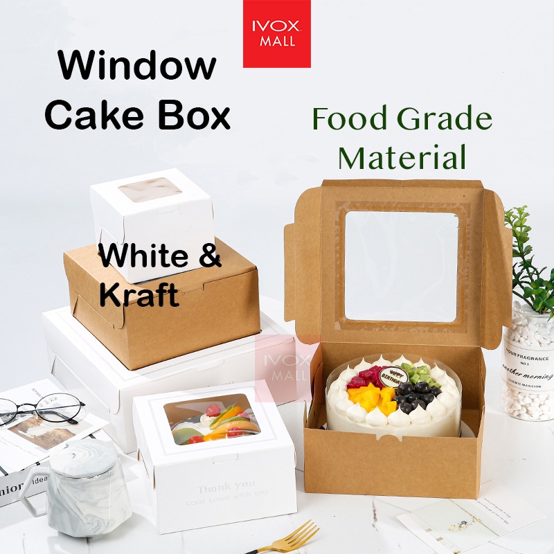 White Kraft / White Window Cake Box Food Grade Pastry Box Kotak Kek ...