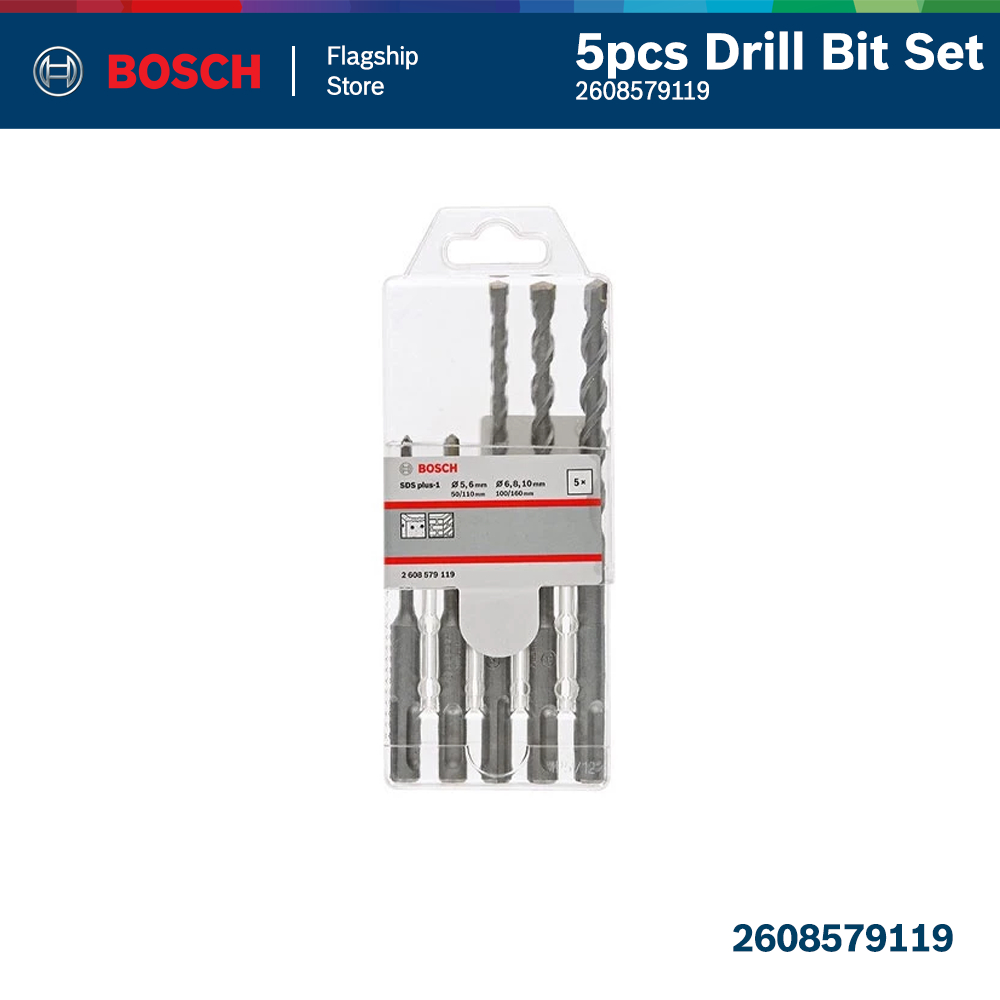 BOSCH 5pcs SDS Plus-1 Hammer Drill Bit Set 5mm/6mm x 110mm & 6mm/8mm ...