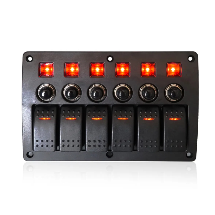 Switch Panel 6 Gang with Push Button Rocker Switch & Circuit Breaker, 7 ...