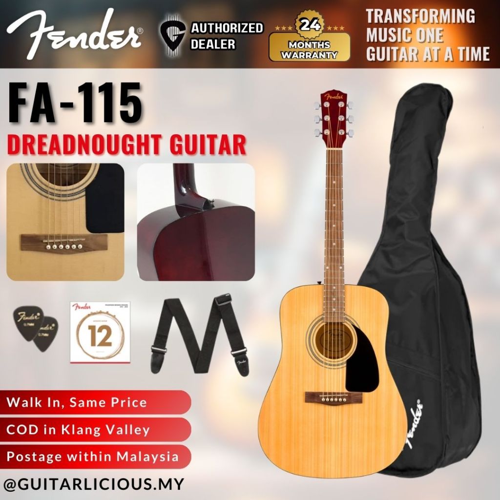 FENDER FA-115 Dreadnought Acoustic Guitar Pack V2 Walnut FB Natural ...