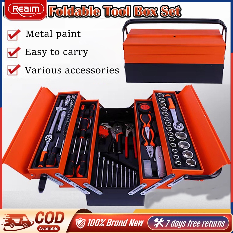 🔥85PCS Tool Box Heavy Duty Cantilever Metal 85 PCS Set 1/4" & 1/2 ...