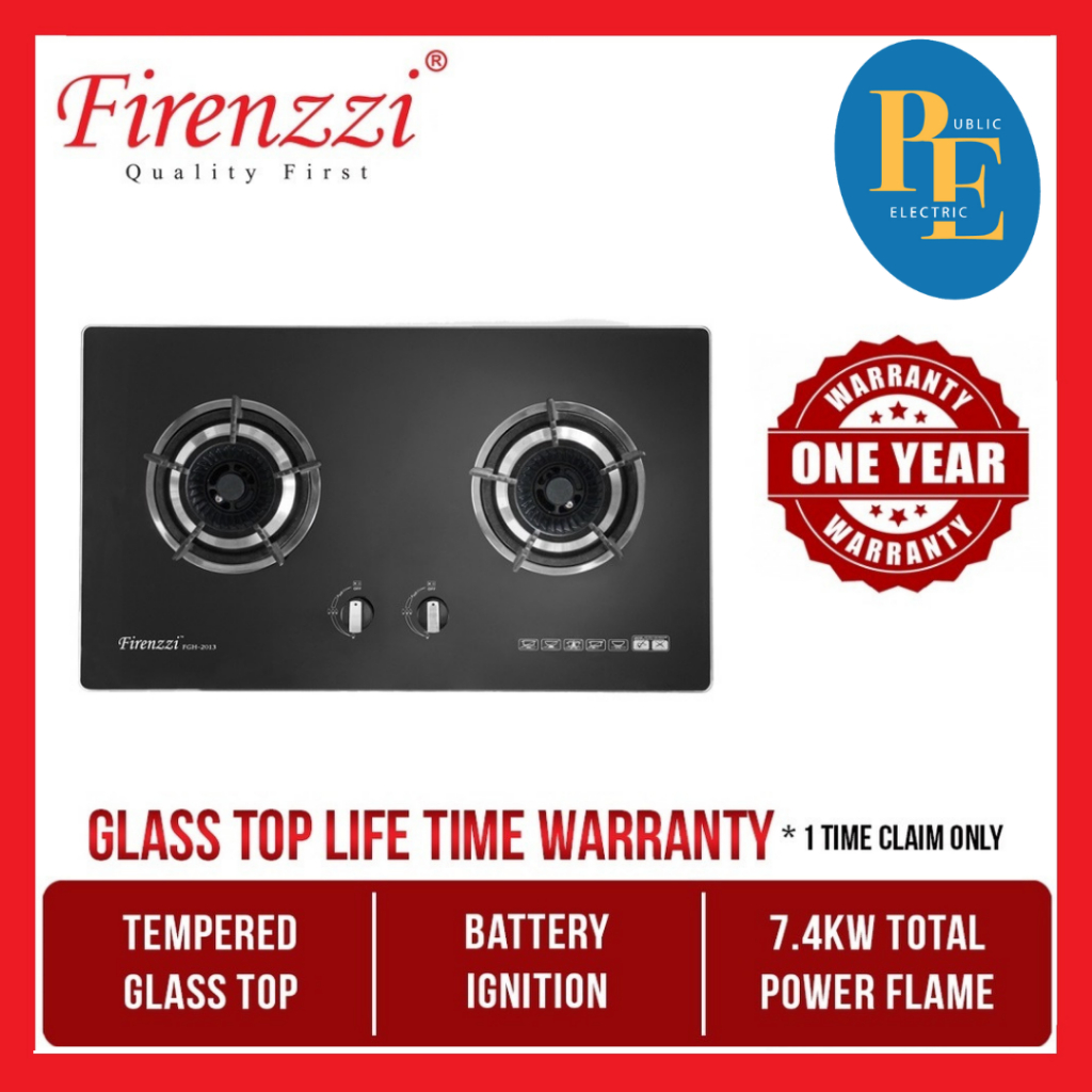 Firenzzi 2 Twist Burners Built-In Gas Cooker Tempered Glass Gas Hob FGH ...