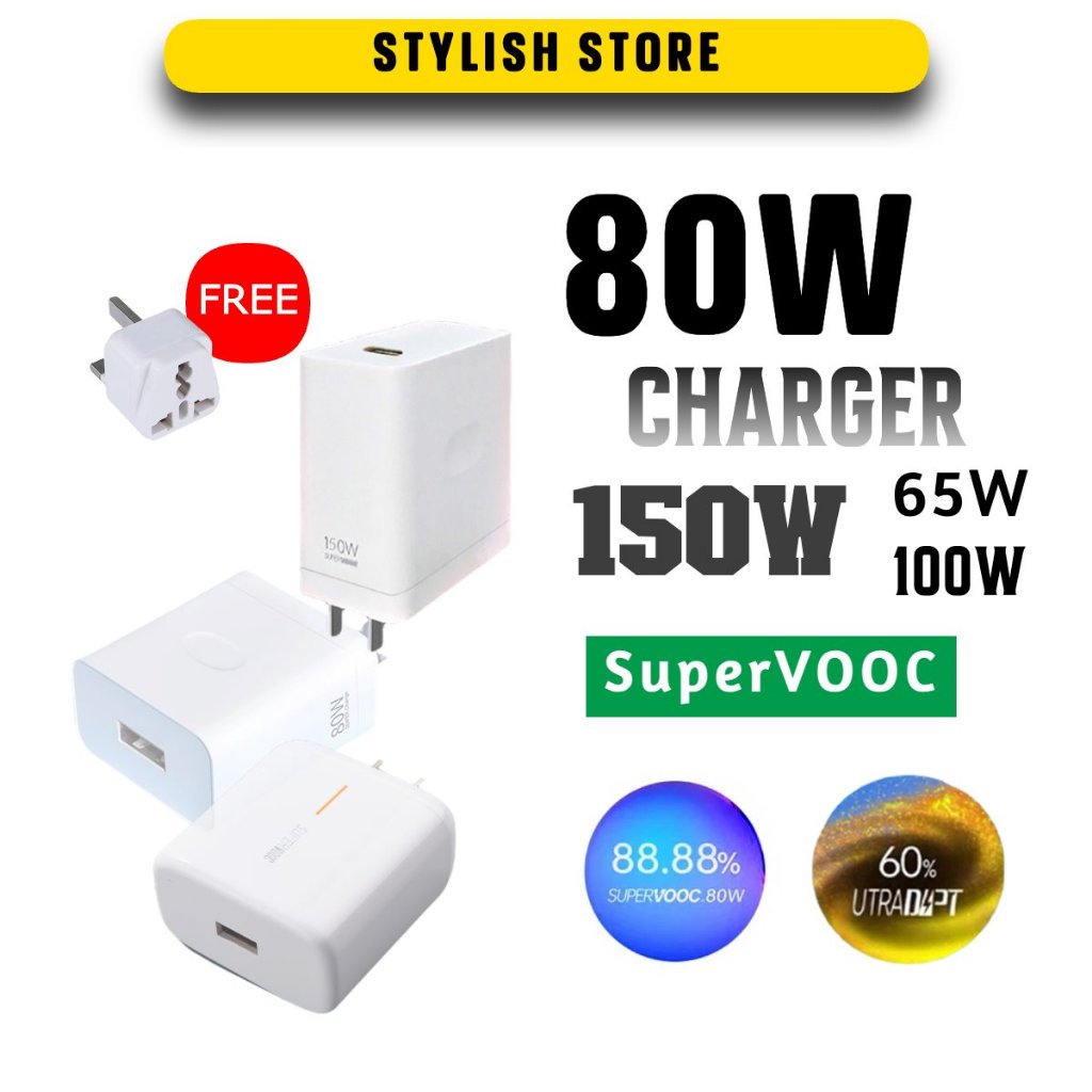 100W USB Type C Supervooc Utra Dart Charger 65W 80W Power Adapter Fast Charging Cable For Vooc ...