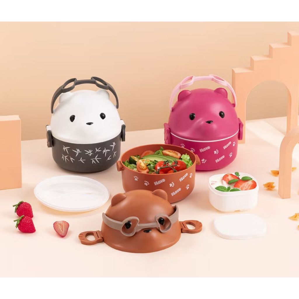 Portable Lunch Box Containers Cute Spectacled PANDA BROWN Bear Design ...
