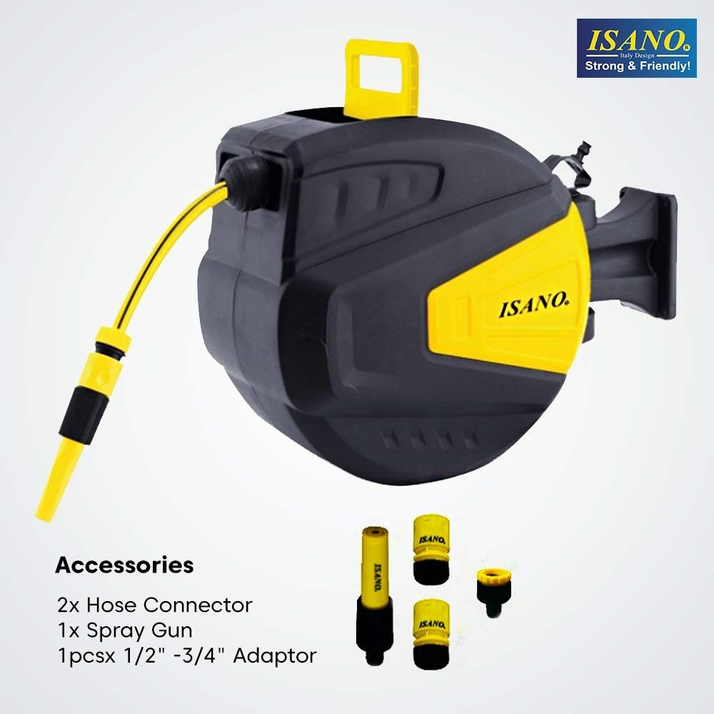 ISANO IHG-03 AUTO Retractable Water Hose Reel Pipe Garden 20m Wall ...