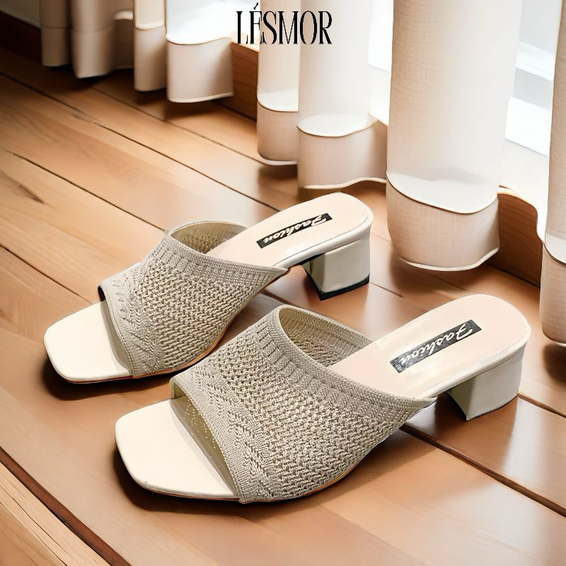 Korean style Flexi fit stretchable knit material pump heel shoes ...