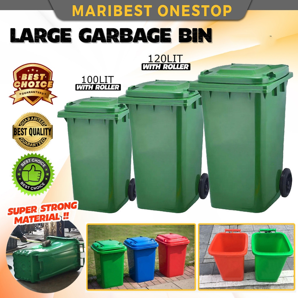 100 / 120 Liters Large Heavy Duty Dustbin Outdoor Trash Can Garbage Bin ...