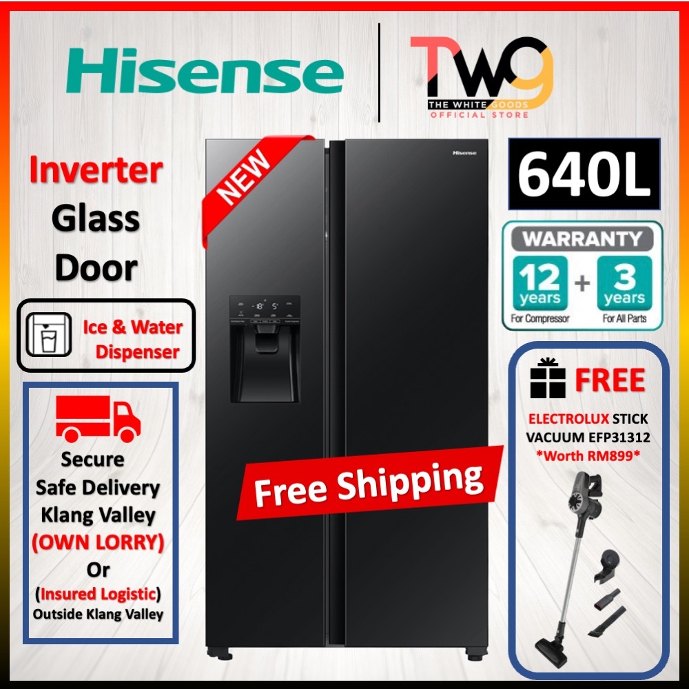 [FREE SHIPPING +GIFT] Hisense 640L Side by Side 2 Door Glass Inverter ...