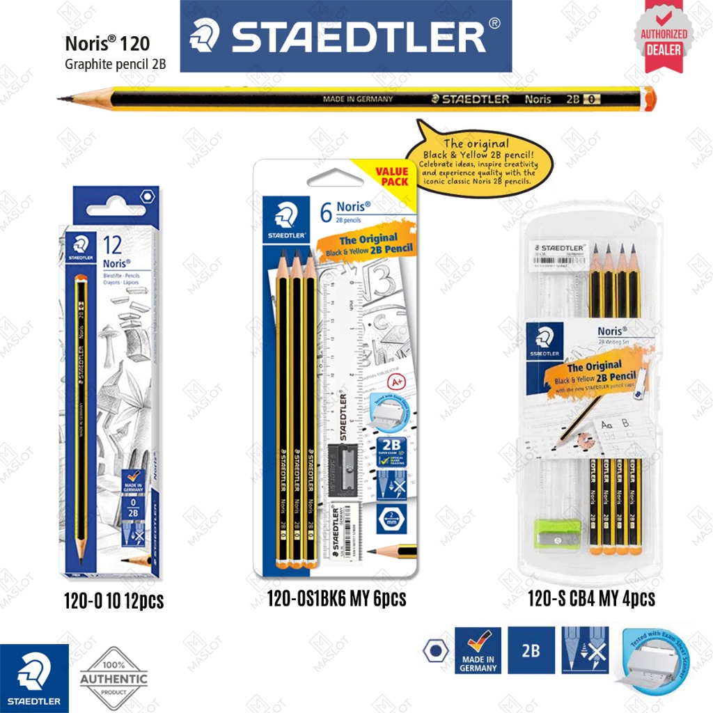 STAEDTLER 120-0 Noris 2B Pencils Dozen Box | 120-0S1BK6 Set in BK ...