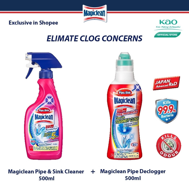 MAGICLEAN SINK & PIPE CLEANER TRIGGER 500ML + PIPE & SINK DECLOGGER ...