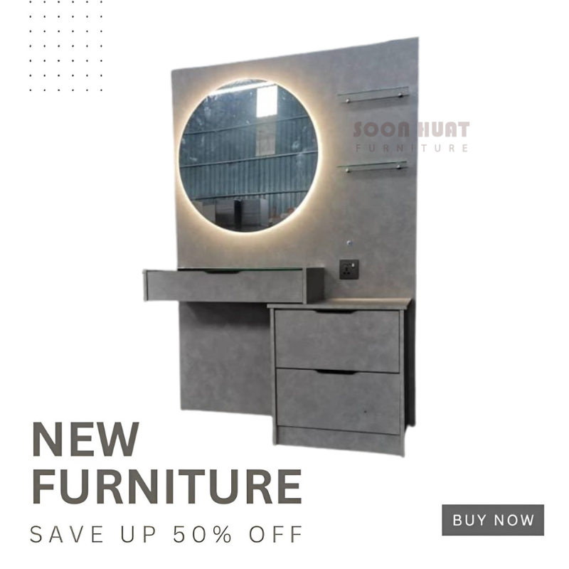 New Special Modern Design Round Mirror Dressing Table With LED Light ...