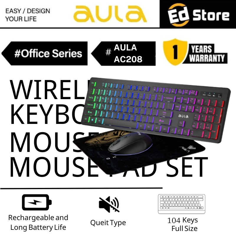 AULA AC308 Wireless Keyboard Mouse Set / AULA AC208 3 in 1 Keyboard and Mouse and Mouse Pad Set ...