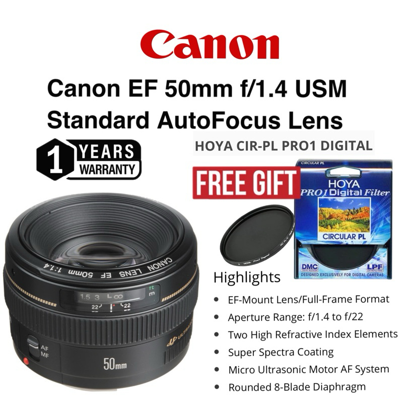 Canon 50mm F/1.4 USM ULTRASONIC HIGH SPEED AUTOFOCUS LENS F/1.4 50MM f ...