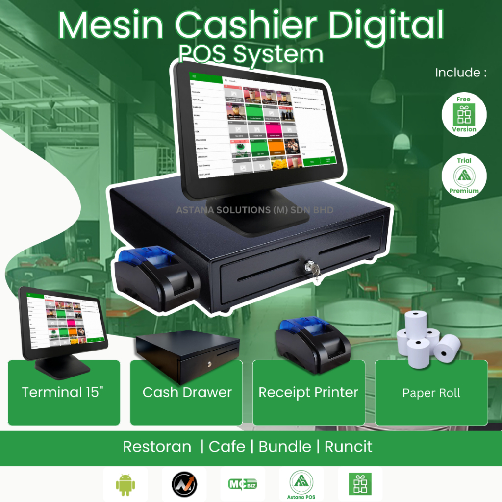 MESIN CASHIER DIGITAL POS SYSTEM KAUNTER ANDROID TOUCH SCREEN (SET A ...
