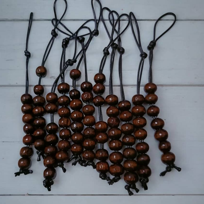 Tasbih Keychain Kayu Kukoon Tujuh Butir/biji Tali Htam Untuk Haji Umrah ...