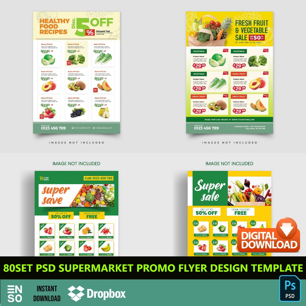80-Set PSD Supermarket Flyer Design Template | PHOTOSHOP Editable ...