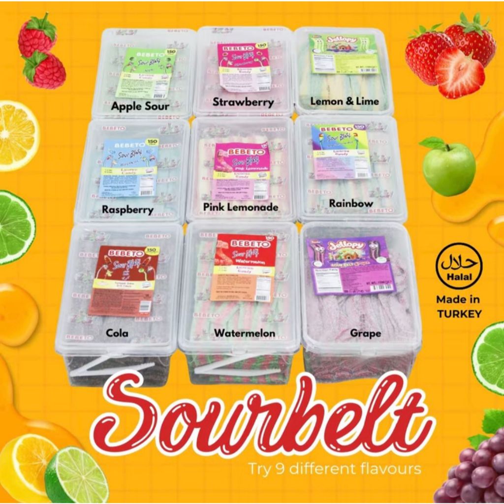 (10 Flavours) Halal Sour Belt Bebeto Jellopy Mix Masam Manis Assorted ...