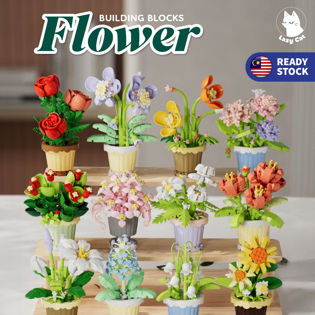 Mini Flower Block Bunga Bricks Plant Building Block Rose Birthday Gift ...