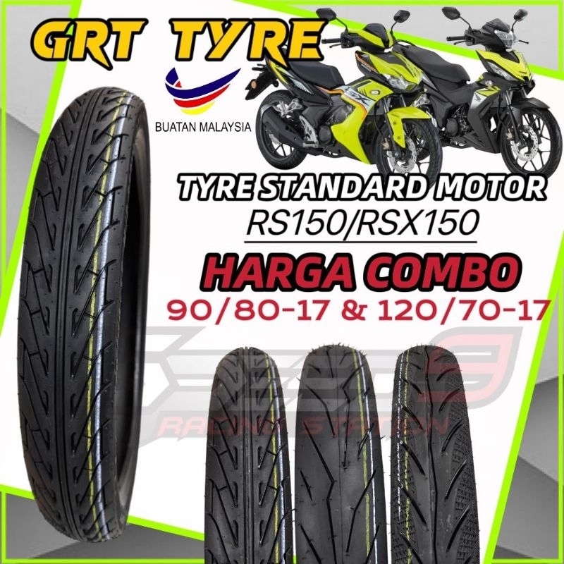 (COMBO) GRT TYRE MOTOR STANDARD TUBELESS RS150 RSX150 90/80-17 & 120/70 ...