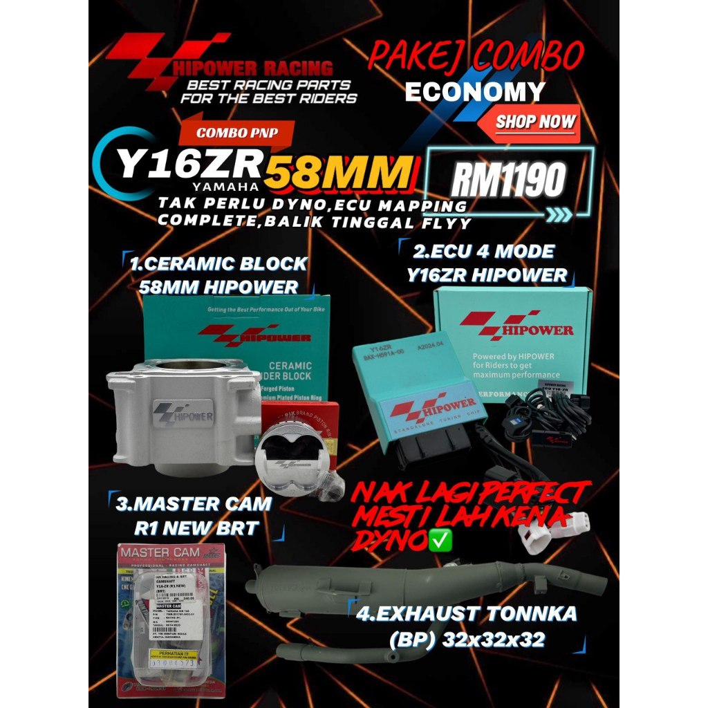 PAKEJ COMBO ECONOMY Y16ZR HIPOWER CERAMIC BLOCK 68MM ECU 4 MODE CAM R1 ...
