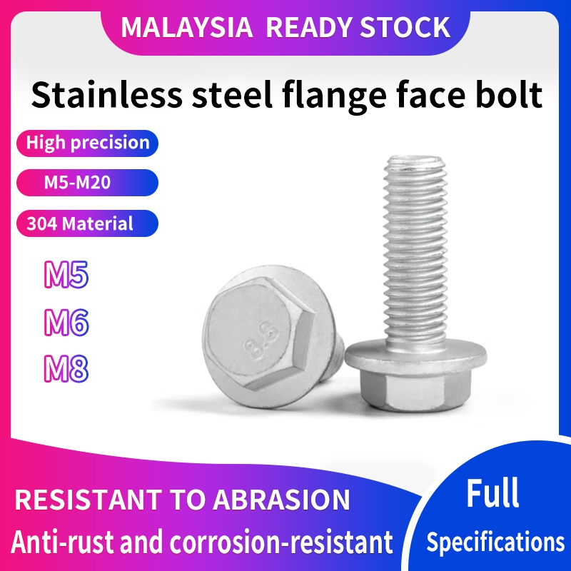 Hex Flange Bolt M5 M6 M8 304 Stainless Steel Allen Bolts GB5789 Skru Spanner SHINY SURFACE DIY ...