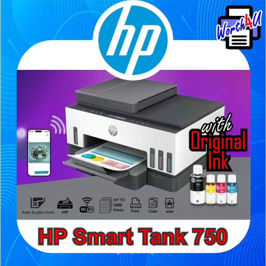 HP Smart Tank 750 All-in-One Wifi Printer AiO Deskjet ADF Scanner Scan ...