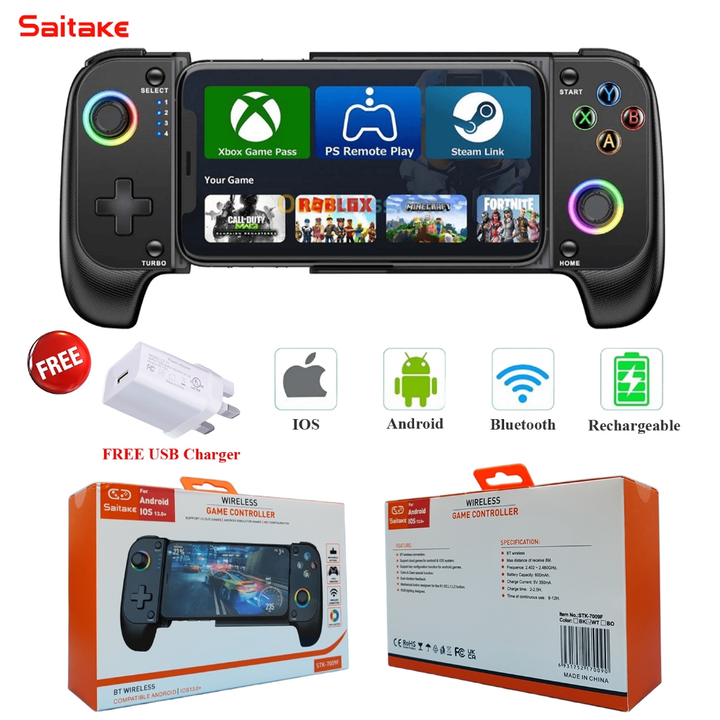STK-7009F Mobile Game Controller for iPhone and Android with RGB Light Wireless Gaming Console ...