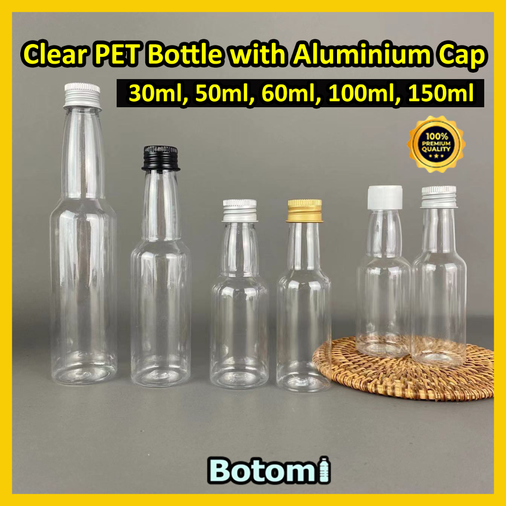 30ml to 150ml Transparent clear plastic bottle metal aluminium cap ...