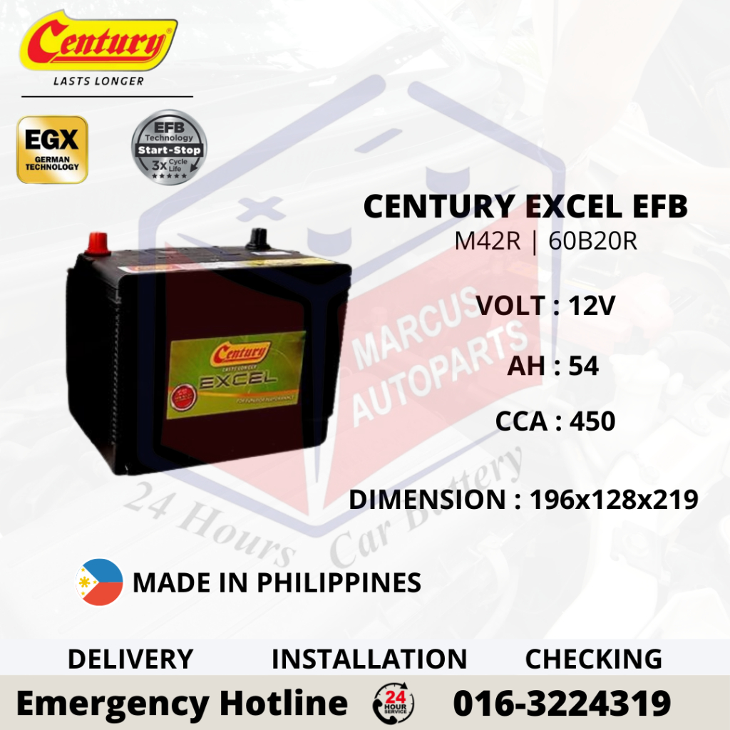 CENTURY EXCEL EFB M42R | 60B20R AUTOMOTIVE CAR BATTERY | Shopee Malaysia