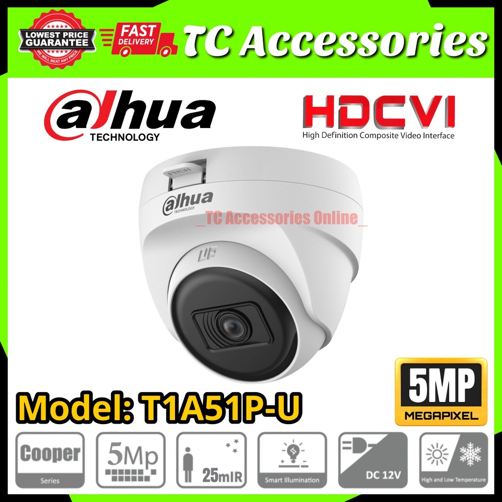 Dahua 5MP 1620P Full HD Indoor IR DOME CVI Camera DH-HAC-T1A51P-U CCTV ...