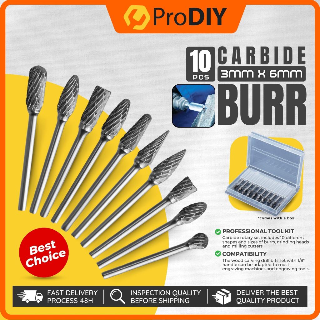 10pcs Carbide Burr Shank Fit Rotary Drill Porting Tool ( 3mm x 6mm ...