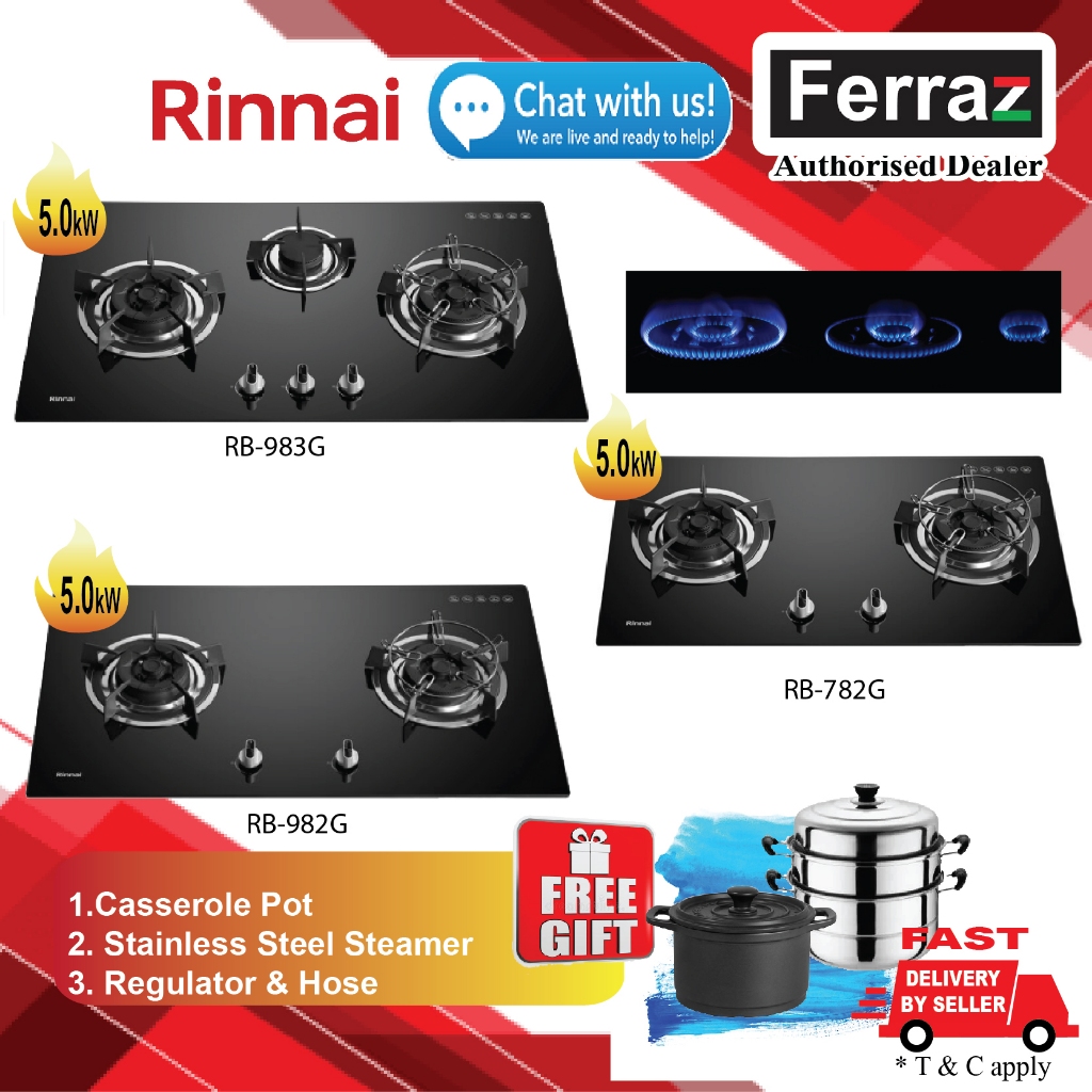 Rinnai RB-982G 2 Burner Gas Stove / Rinnai RB-983G Built In 3 Burner ...