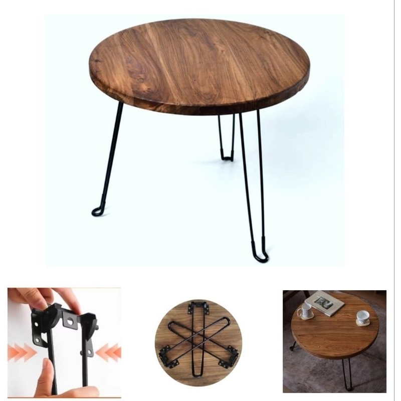 Coffee Tables for Living Room, Folding Table, Carbonized Wood Round ...