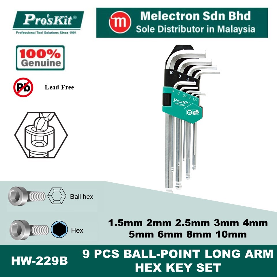 Pro'sKit HW-229B 9 Pcs Ball Point Long Arm Hex Key Set | Shopee Malaysia