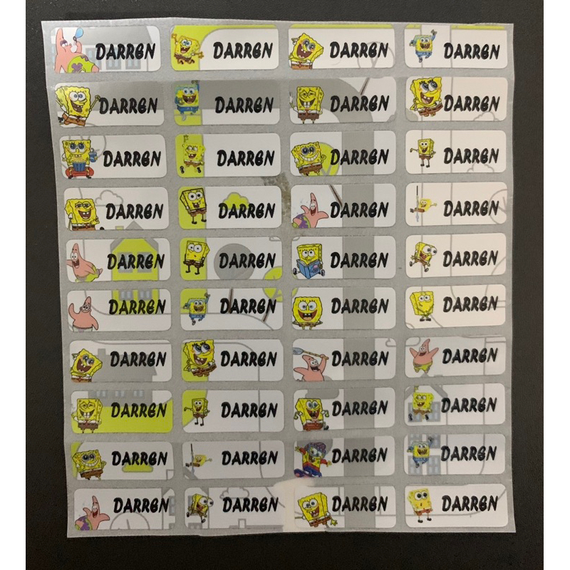 SpongeBob name sticker 22x9mm (50pcs) | Shopee Malaysia